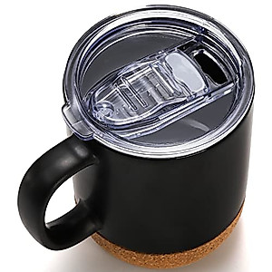 SOUJOY Set of 4 Cork Base Coffee Mug, 13oz Ceramic Mug with Insulated Cork Bottom and Spill proof Lids, Tea Mug Gift Set for Women Men