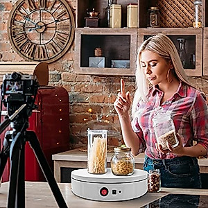 ZLMONDEE 220LB Motorized Rotating Display Stand Remote Control ,11.81inch /220LB Load Heavy Duty, 360 Degree Electric Rotating Turntable for Photography Products Display or Cake Display,White