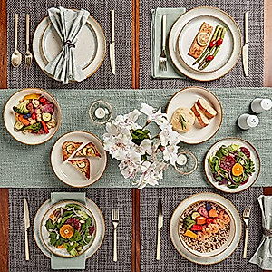 Tabletops Gallery Speckled Farmhouse Collection- Stoneware Dishes Service for 4 Dinner Salad Appetizer Dessert Plate Bowls, 12 Piece Hanover Dinnerware Set in Teal