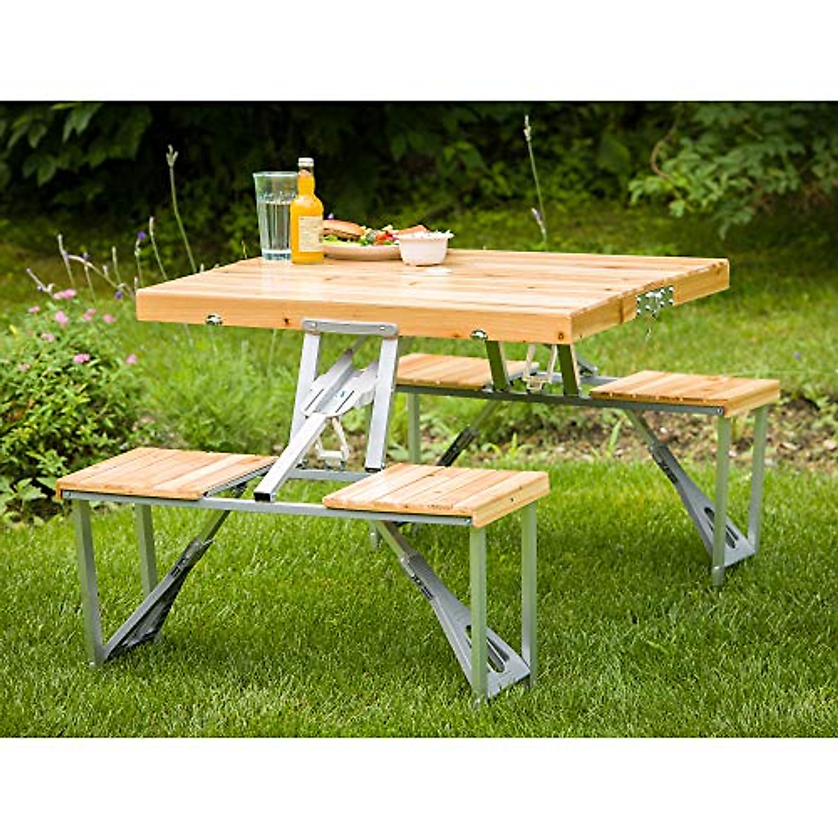 Leisure Season PFT12 Portable Folding Picnic Table - Brown - 1 Piece - Outdoor Furniture Set for Patio Garden, Backyard and Front Porch - Heavy-Duty Wooden Foldable Camping Dining Tables with Bench