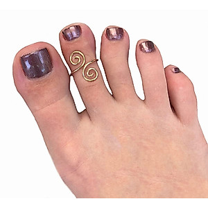 JewelryWeb -Solid 10K Gold Adjustable Swirl Art Deco Toe Ring - 10mm x 18mm - Hypoallergenic and Non Tarnish - Summer Jewelry