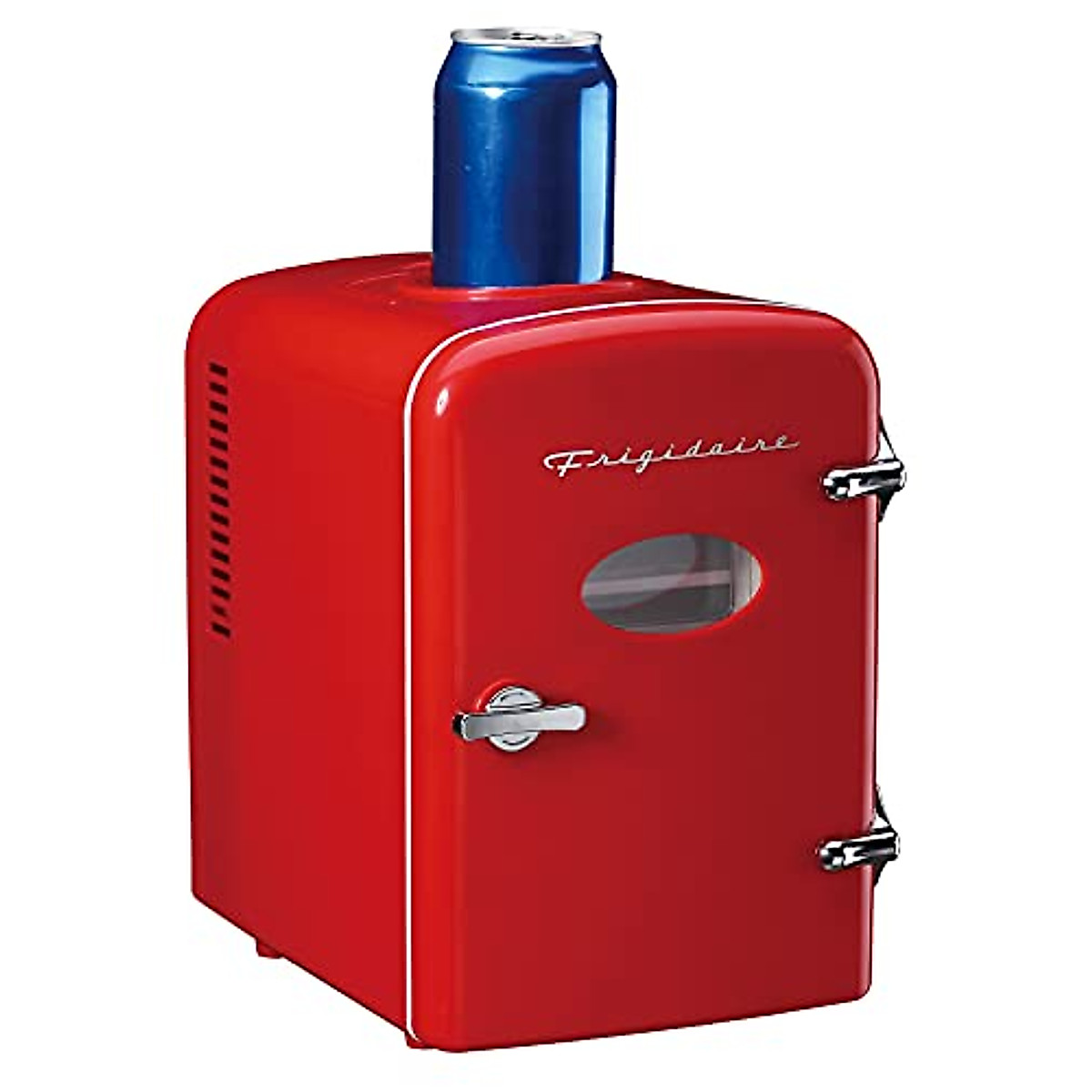 Frigidaire EFMIS171-RED Retro Mini Portable Personal Fridge-Ideal for Home, Office or Dorm-Features Active Cooling Can -Holder on Top-Includes Carrying Handle, AC/DC Wall/Car Charger-Red, standard