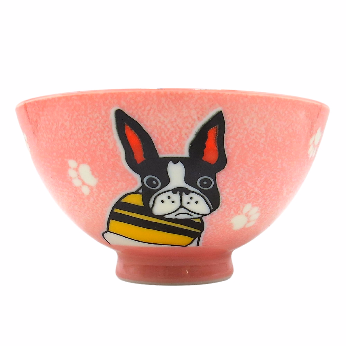 Needzo Traditional Ceramic Japanese Rice Bowl for Ramen, Soup, White Rice, with Pink Dog Design
