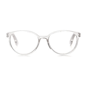 Betsey Johnson Women's Astra Blue Light Reading Glasses Round, Crystal Clear, 40mm + 2