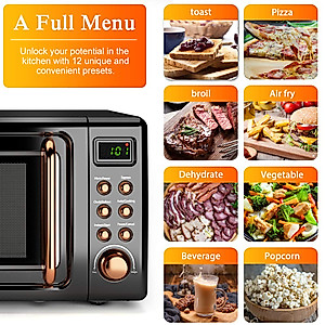 Retro Microwave Oven,Safeplus 0.7Cu.ft, Countertop 700W Microwaves with Cold Rolled Steel Plate 5 Micro Power Defrost & Auto Cooking Function LED Display Glass Turntable and Viewing Window Child Lock