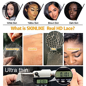 BEEOS 5x5 Skinlike Real HD Lace Closure, 0.10mm Ultra-thin Invisible HD Lace Single Knot Pre-Plucked Brazilian Human Hair Closure Natural Color 14 Inch