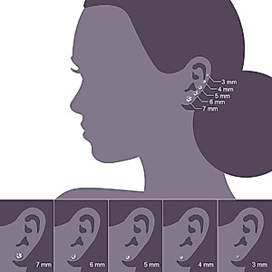 JewelrieShop Cartilage Tragus Earring Stainless Steel Stud Piercing Earring Flat Back Earrings Stud Flatback Screw Back Earrings for Women Men (16G, 6mm Bar Length, 3mm-7mm CZ, 5 Pairs)