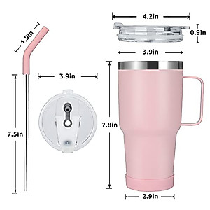 Sursip 30oz Insulated Mug/Tumbler With Lid and Straw,Stainless Steel Vacuum Tumbler,Keep Cold and Hot,BPA Free,Leak Proof,Dishwasher Safe,Car Holder,Gifts/Travel Mug/Coffee Tumbler(Pink-1Pack)
