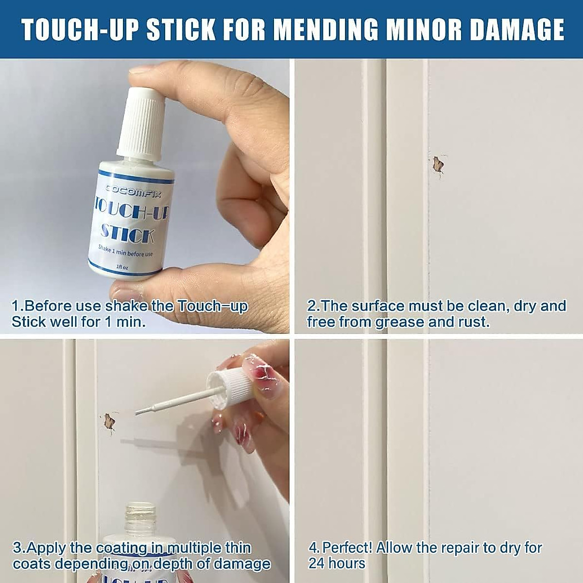 cocomfix White Touch Up Paint, Multi Surface Touch Up Paint Pen, Interior & Exterior Scratch Repair for Wall, Door, Cabinets, Wood, Furniture, Water Based & Low Odor. 1.5 Fl Oz (Perfect White)