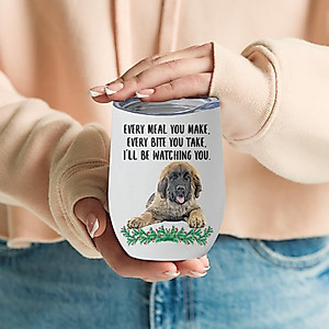 Leonberger Puppy Wine Tumbler 12oz - Stainless Steel With Lid - Funny Saying Every Meal You Make Every Bite You Take - Gifts for Dog Lovers