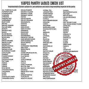 v2croft 168 Pantry Labels for Food Containers, Minimalist White Matte Stickers Black Fine Line Text,Preprinted Waterproof Label for Glass Jars, Bottles & Canisters,Pantry Organization Storage