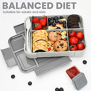 Bugucat Bento Box Adult Lunch Box, 45 OZ Leak-Proof Lunch Containers for Adults with 6 Compartments Cutlery Suitable for Microwave Dishwasher, Versatile Bento Box for Kids Adults Teens