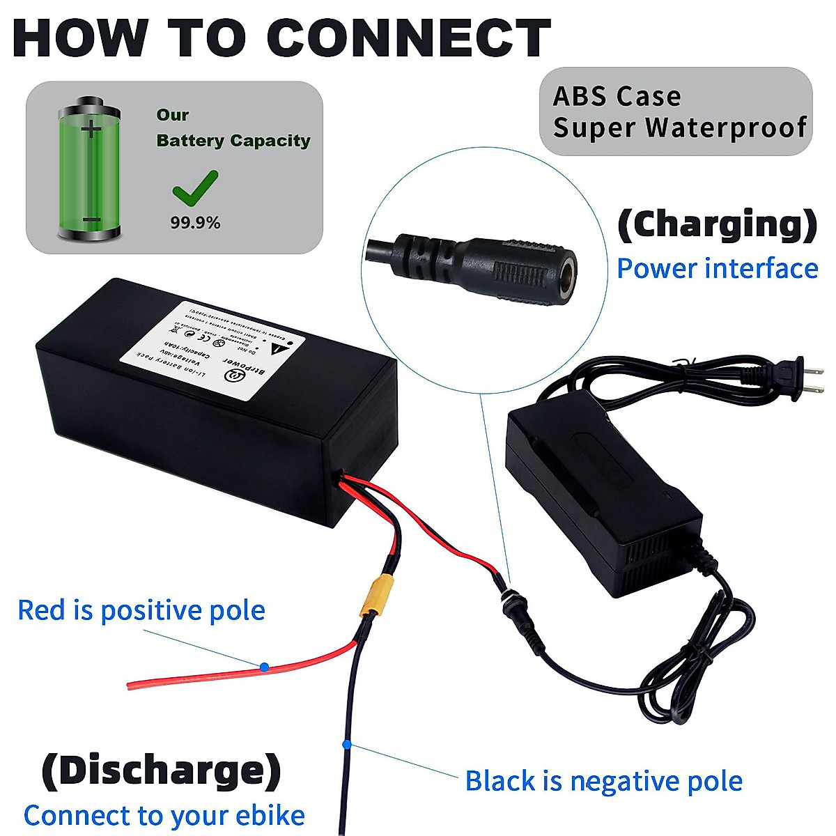 BtrPower Ebike Battery 48V 10AH Lithium Ion Battery Pack with 3A Fast Charger,20A BMS for Electric Motorcycle Scooter 250W 500W 700W Motor