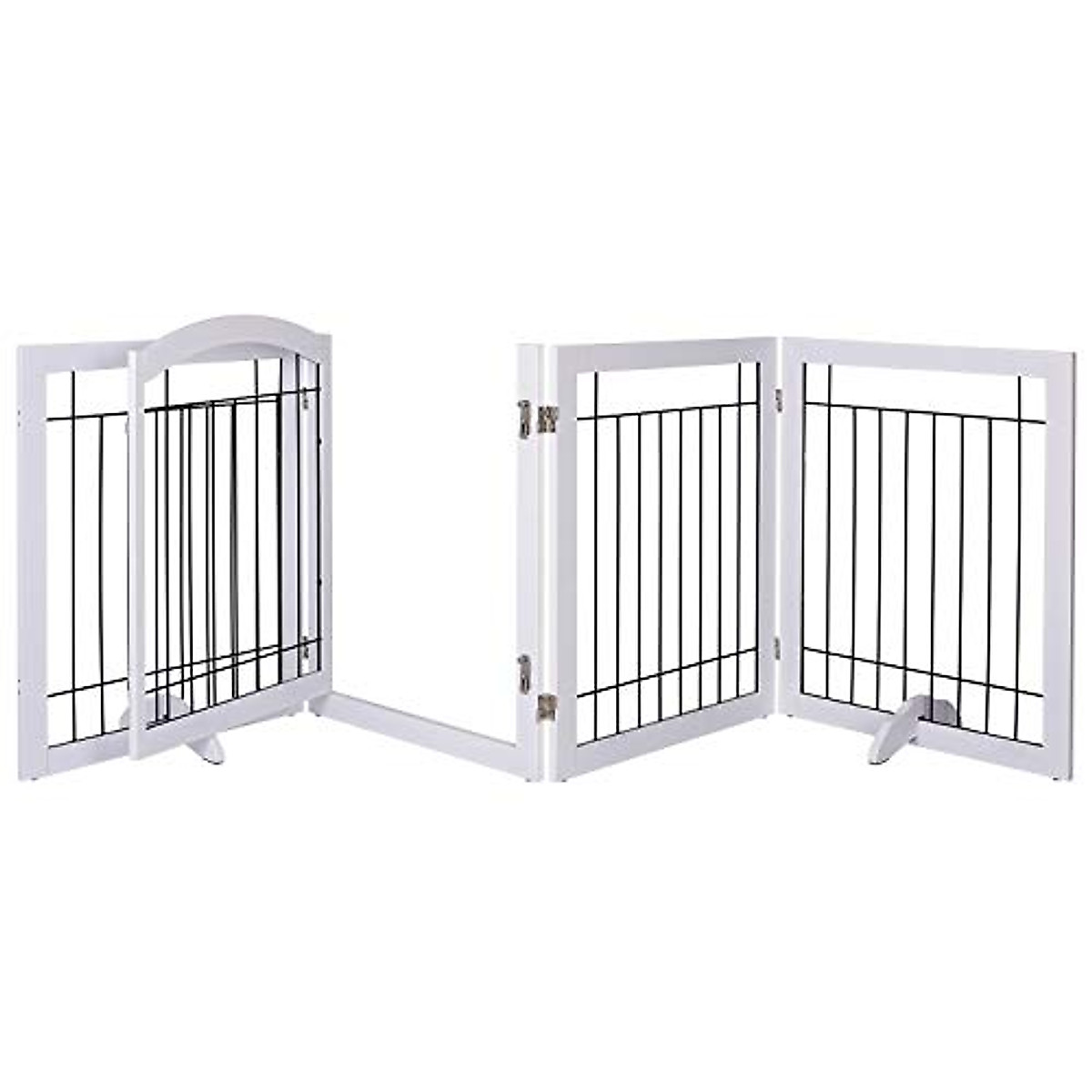 SPIRICH 96-inch Extra Wide 30-inches Tall Dog Gate with Door Walk Through, Freestanding Wire Pet Gate for The House, Doorway, Stairs, Pet Puppy Safety Fence, Support Feet Included (White)