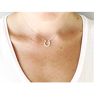 Dote Lucky Horseshoe Pendant Genuine .925 Sterling Silver Hammered Necklace 16-18 Adjustable Chain (Hammered)
