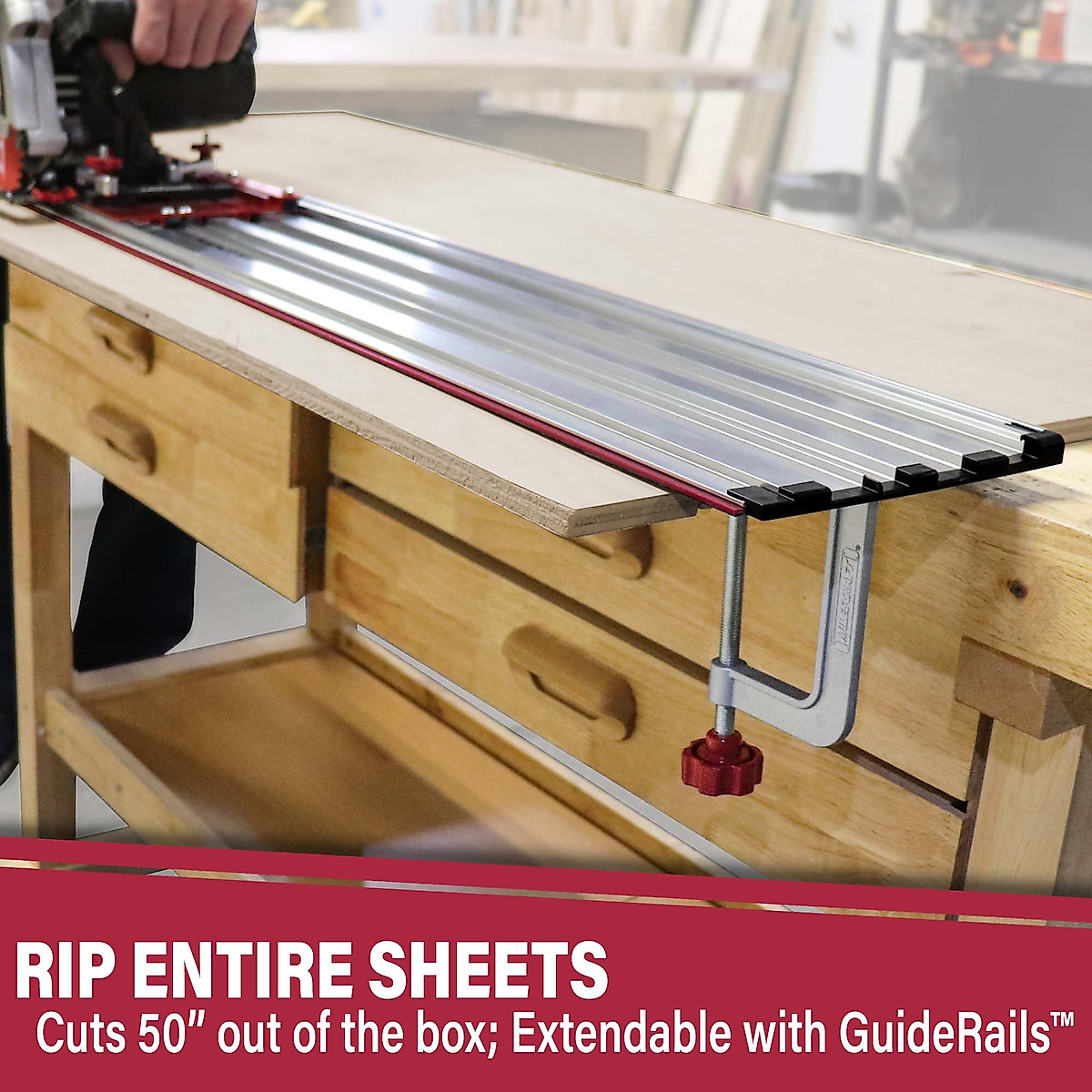Milescraft 1409 Track Saw Guide - Universal for 7-1/4" Circular Saws, 50" Cutting Range, 2" Depth, Aluminum
