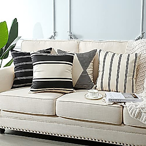 OTOSTAR Pack of 4 Outdoor Pillow Covers 18x18 Inch Waterproof Modern Geometry Decorative Throw Pillow Cases Square Cushion Cases Garden Pillows Shell for Couch Patio Furniture Tent Balcony (Black)