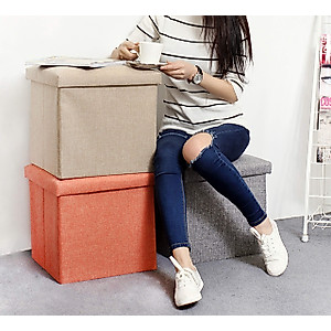 NISUNS OT01 Linen Folding Storage Ottoman Cube Footrest Seat, 12 X 12 X 12 Inches (Linen Gray)