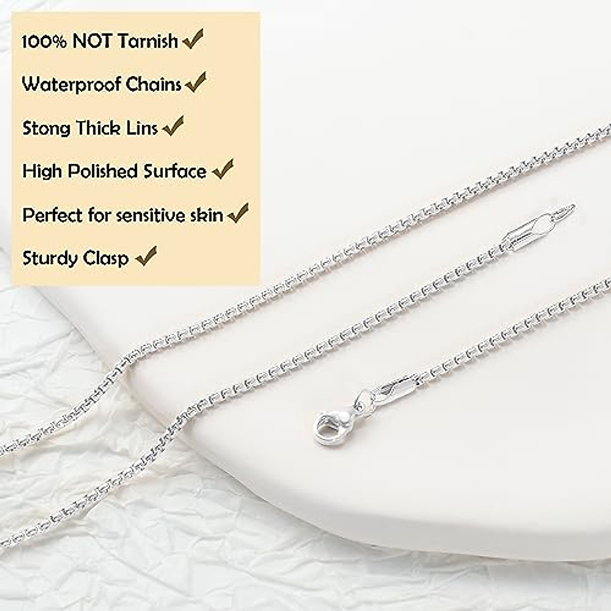 Reoxvo 2mm Silver Chain Necklace Jewelry for Men Boys Stainless Steel Mens Thin Box Chain Necklaces Italy Chains for Men 20 inch