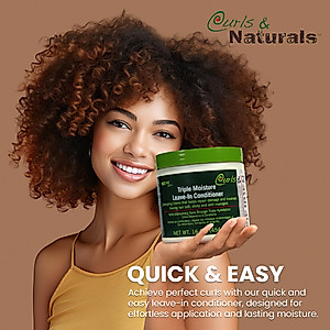 Curls & Naturals Triple Moisture Leave-In Conditioner for Natural Hair, Ideal for All Hair Types, Including Curly & Wavy, Detangles & Softens, 16 OZ