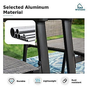 MFSTUDIO Outdoor Patio Dining Chairs, 2 PCS Aluminum Patio Dining Sling Chair, Patio Chairs with Wood-Like Armrest & Wider Seat for Deck Backyard Garden, Grey