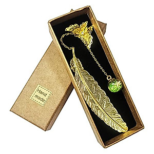 Metal Butterfly Feather Bookmark,Excellent Gift Choice for Christmas,Birthday,New Year,Festival,Gift for Women,Teachers,Book Lovers,Kids,Gold and Green