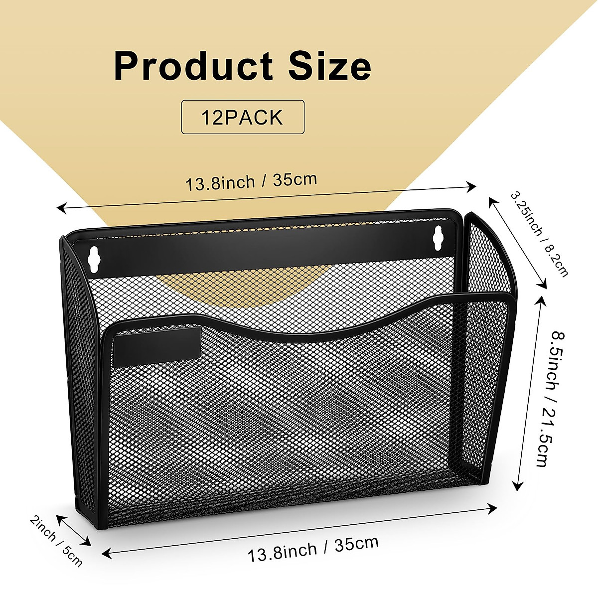 Tatuo 12 Pack Mesh Wall Mounted File Holder Hanging File Organizer Vertical Wall File Organizer Holder Rack for Office and Home, Black (with Label Panel)