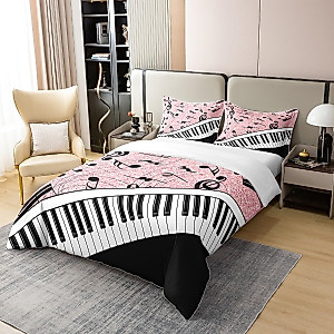 Twin Size Duvet Cover Music 100% Pure Cotton Bedding Set Black Piano and Musical Note Bedding Set Pink Glitter Comforter Cover for Room Decor Twin Size 2 PCS