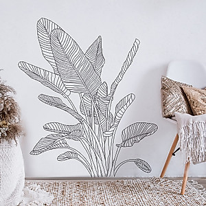Supzone Simple Tropical Plants Wall Stickers Boho Modern Style Wall Decal Sketch Tropical Palm Leaves Wall Art Sticker for Bedroom Living Room Kitchen Sofa TV Backdrop Wall Decoration