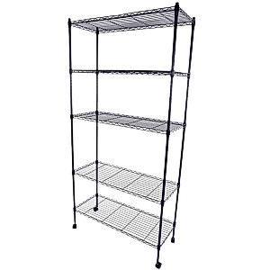 MAXMYE 5-Layer Iron Shelf, Shelving Storage Unit on 1.5'' Wheel Casters, Metal Organizer Wire Rack, Plastic Coated Storage Cabinet (35.43" x 13.78" x 65") for Living Bedroom/Kitchen/Office