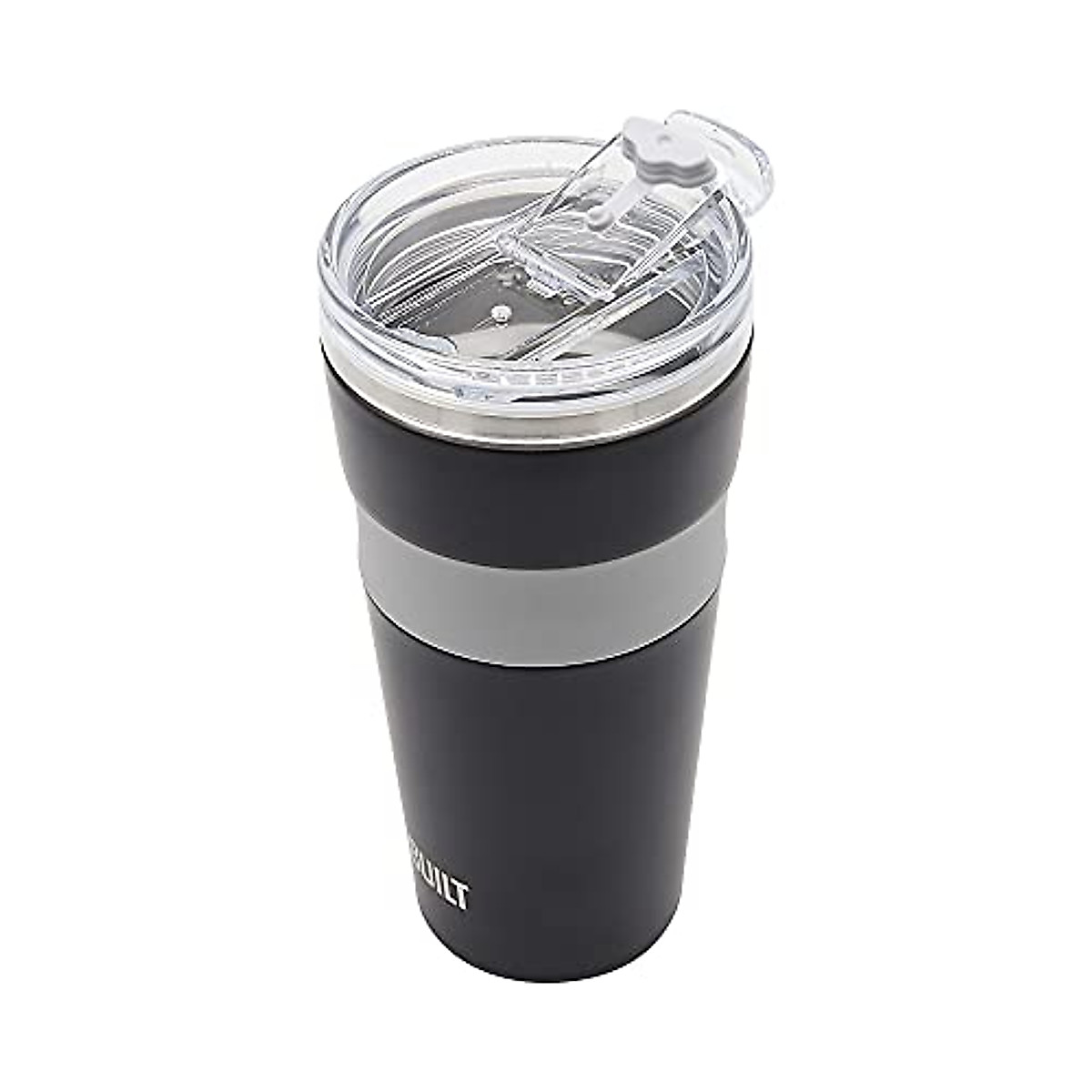 BUILT 24 Ounce Shasta Double Wall Vacuum Insulated Stainless Steel Coffee and Water Tumbler with Easy to Clean Flip to Open Lid, Black