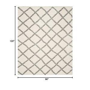 SAFAVIEH Dallas Shag Collection Area Rug - 8' x 10', Ivory & Grey, Trellis Design, Non-Shedding & Easy Care, 1.5-inch Thick Ideal for High Traffic Areas in Living Room, Bedroom (SGD258F)