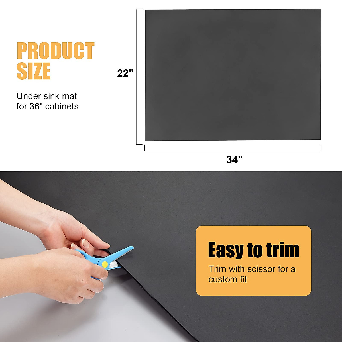 Under Sink Mat for Kitchen Super Absorbent, Quick Dry Kitchen Bathroom Cabinet Mat, 34" X 22" Or Smaller Cut to Fit Under Sink Drip Tray, Under Sink Liner Easy to Clean- Dark Grey