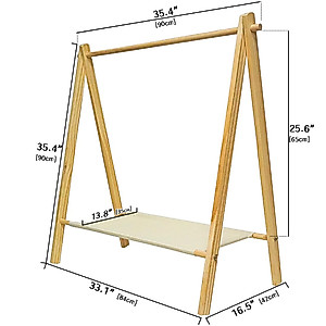 Morimoe Garment Rack with Bottom Storage Shelf, Pine Wood, Dress up Rack for Kids, 35" Width