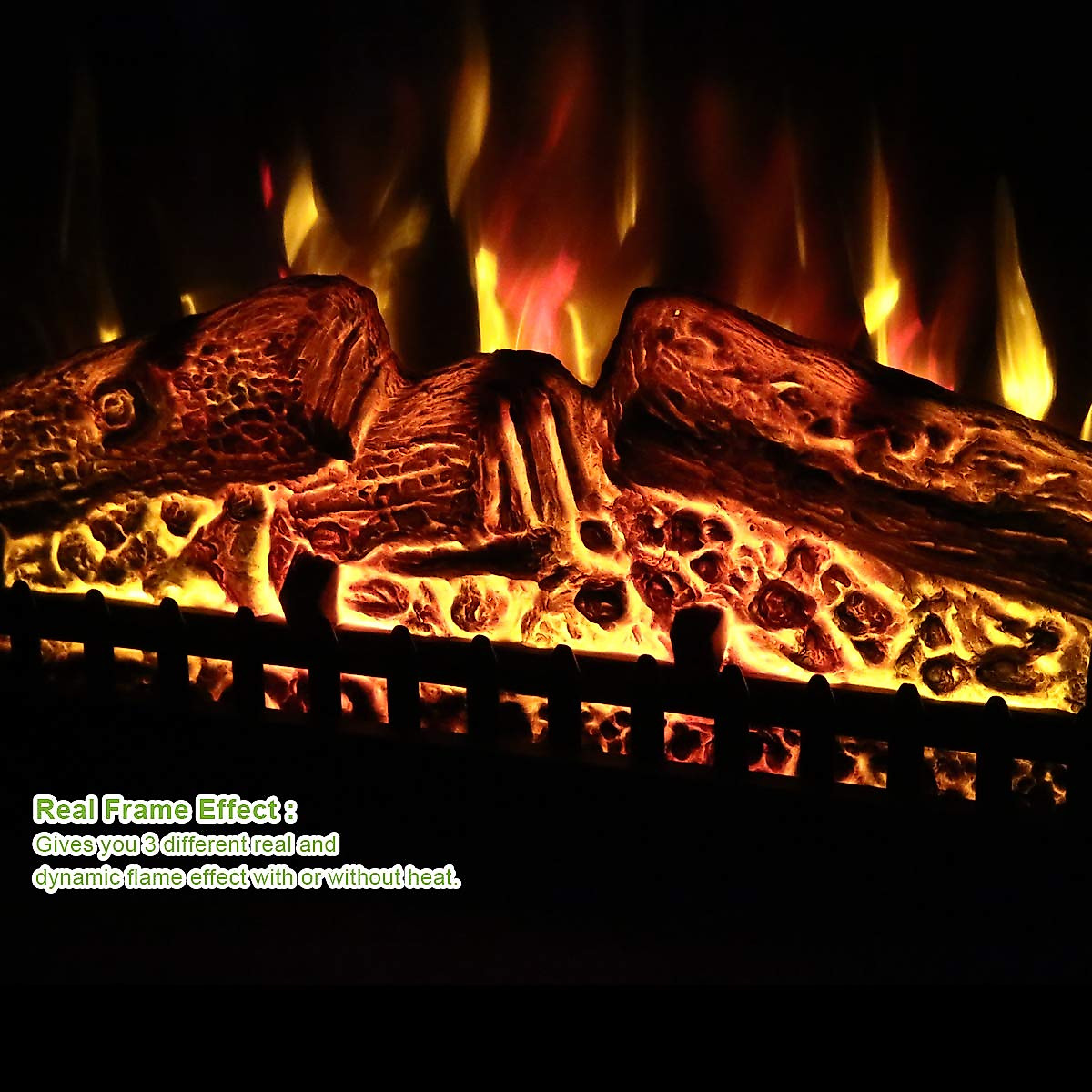 Geniqua 23" Freestanding Wall Mounted Electric Fireplace Insert Heater 1400W Log LED Flame Remote Adjustable Heat Recessed Stove Indoor Warm