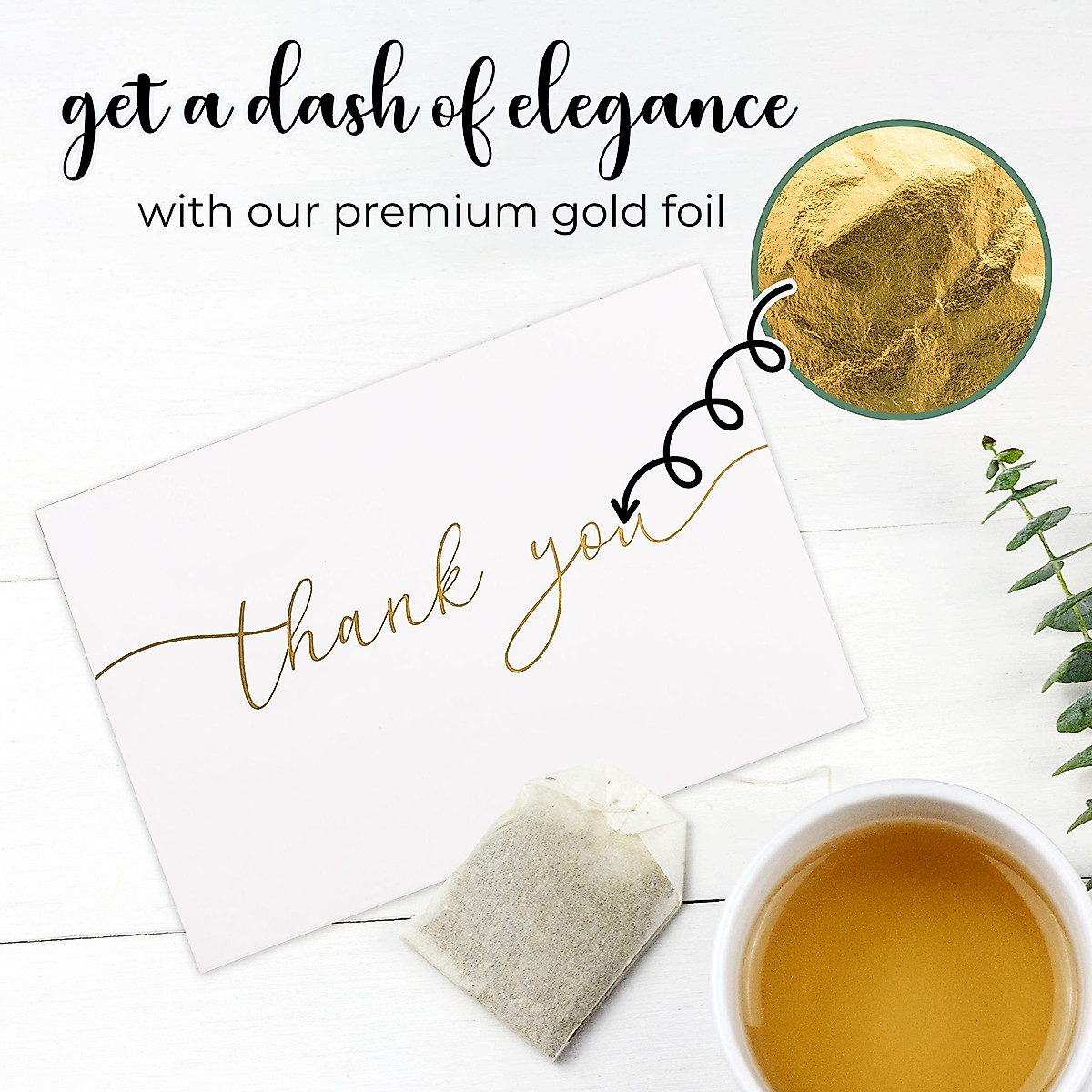 100 Heavyweight Blank Thank You Cards with Envelopes - Blank Cards and Envelopes - Thank You Cards Wedding with Envelopes Set - Gold Script Thank You Notes - Thank You Cards Bridal Shower (100 Pack)