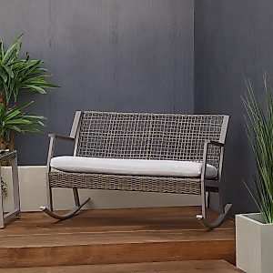 Real Flame Calvin Outdoor Two Seat Rocker, Loveseat, Powdered Aluminum Frame with Resin Wicker Weave