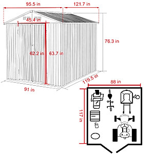 MUPATER 8 x 10 FT Outdoor Storage Shed, Galvanized Metal Garden Tool Shed, Patio Furniture Storage House with Double Slooping Roof, Lockable Door and Vents for Patio and Backyard, Grey