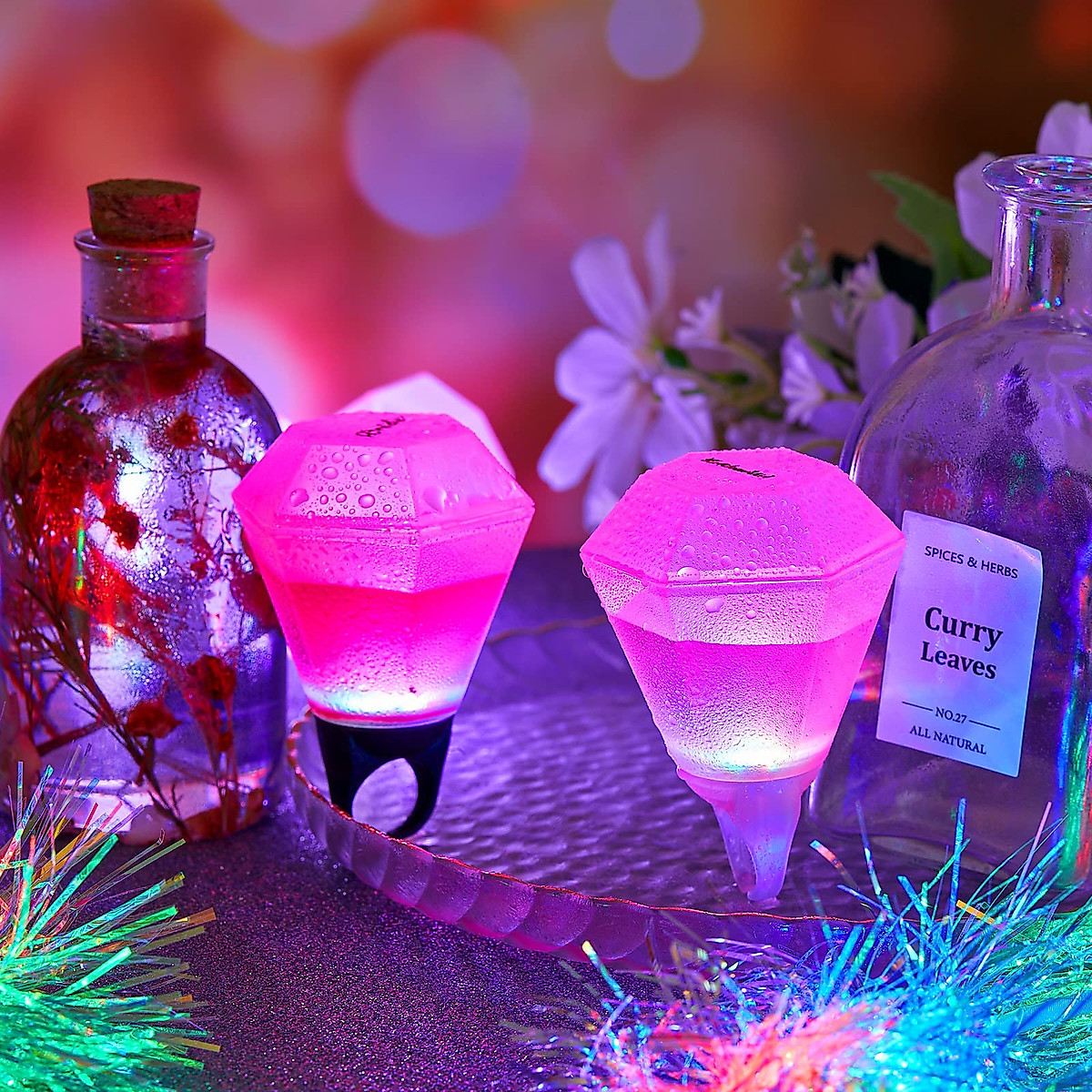 Tessco 8 Pcs Wedding Ring Shot Glass LED Light up Plastic Flash Ring Shot Glasses for Wedding Party Supplies and 8 Pcs Vinyl Gold Bride Bridesmaid Stickers