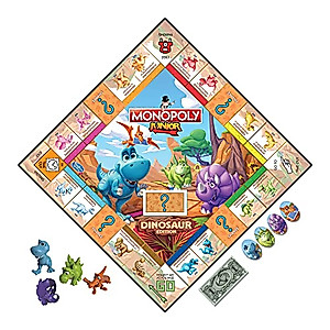 Hasbro Gaming Monopoly Junior Dinosaur Edition Board Game, 2-4 Players, with Dino-Themed Toy Tokens, Ages 5+ (Amazon Exclusive)