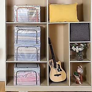 Kaysun Stackable Closet Clear Storage Bins with Lids Waterproof Foldable Steel Frame Storage Box for Clothes 66L Baby Cloth Storage bag Organizer for Bedding Clothing Toy(2-Pack 66L+2-pack 22L）)