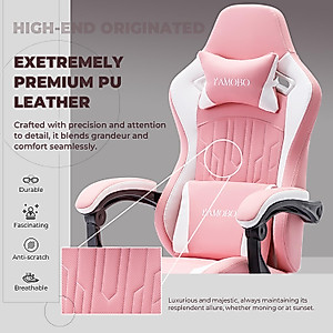 YAMOBO Gaming Chair with Footrest, Ergonomic Computer Gaming Chair with Massage Lumbar Support, High Back PC Gamer Chair for Adults with Linkage Armrests, Reclining Big and Tall Gaming Chair, Pink