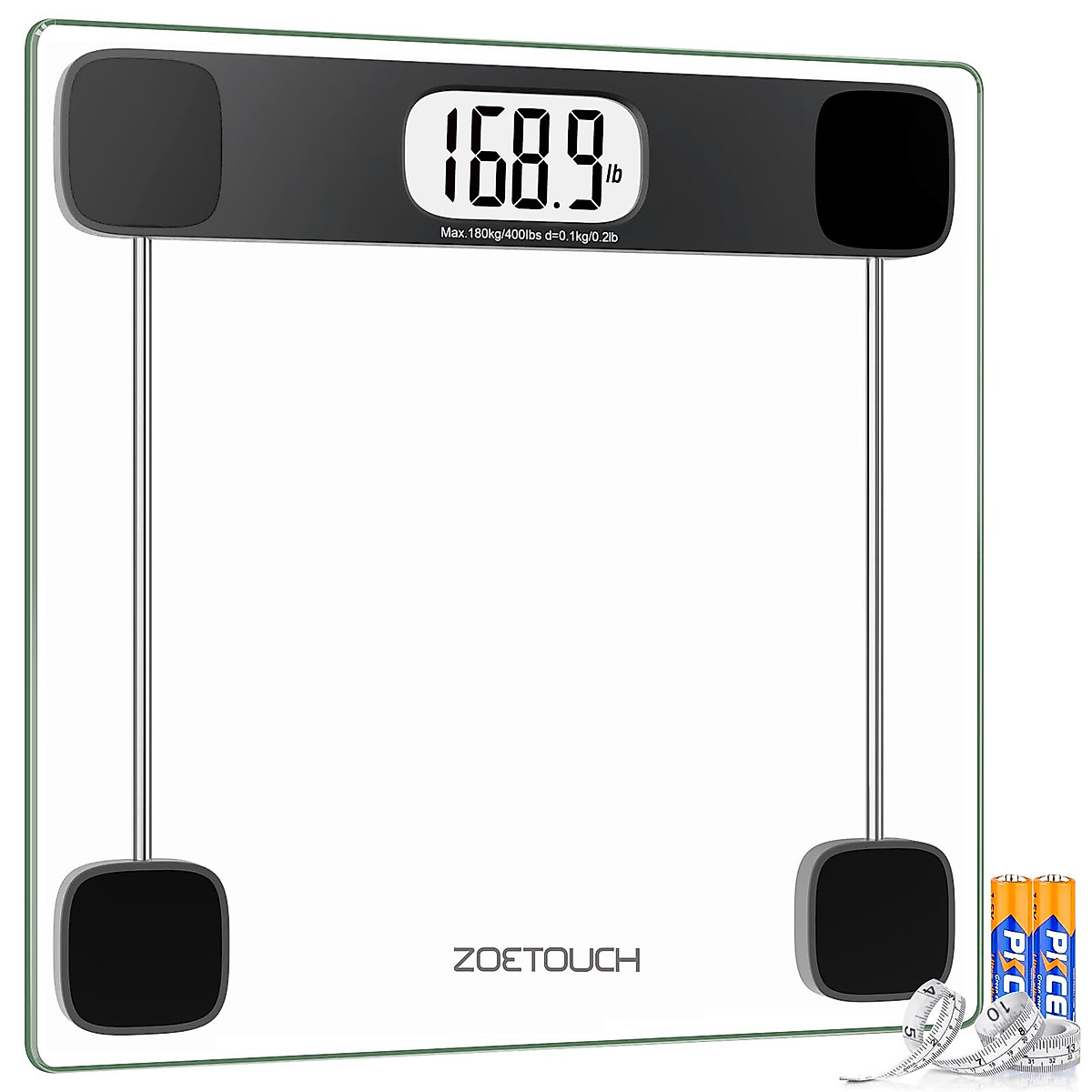 ZOETOUCH Scale for Body Weight Digital Bathroom Scale Weighing Scale Bath Scale, LCD Display Batteries and Tape Measure Included, 400lbs
