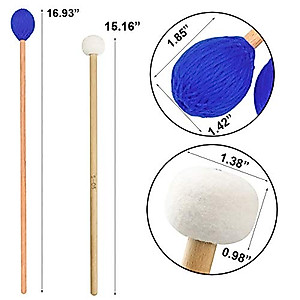 Buytra Marimba Mallets and Timpani Mallets Set with Case - Medium Hard Yarn Head Keyboard Marimba Mallet, Blue - Felt Head Timpani Mallet Stick Percussion