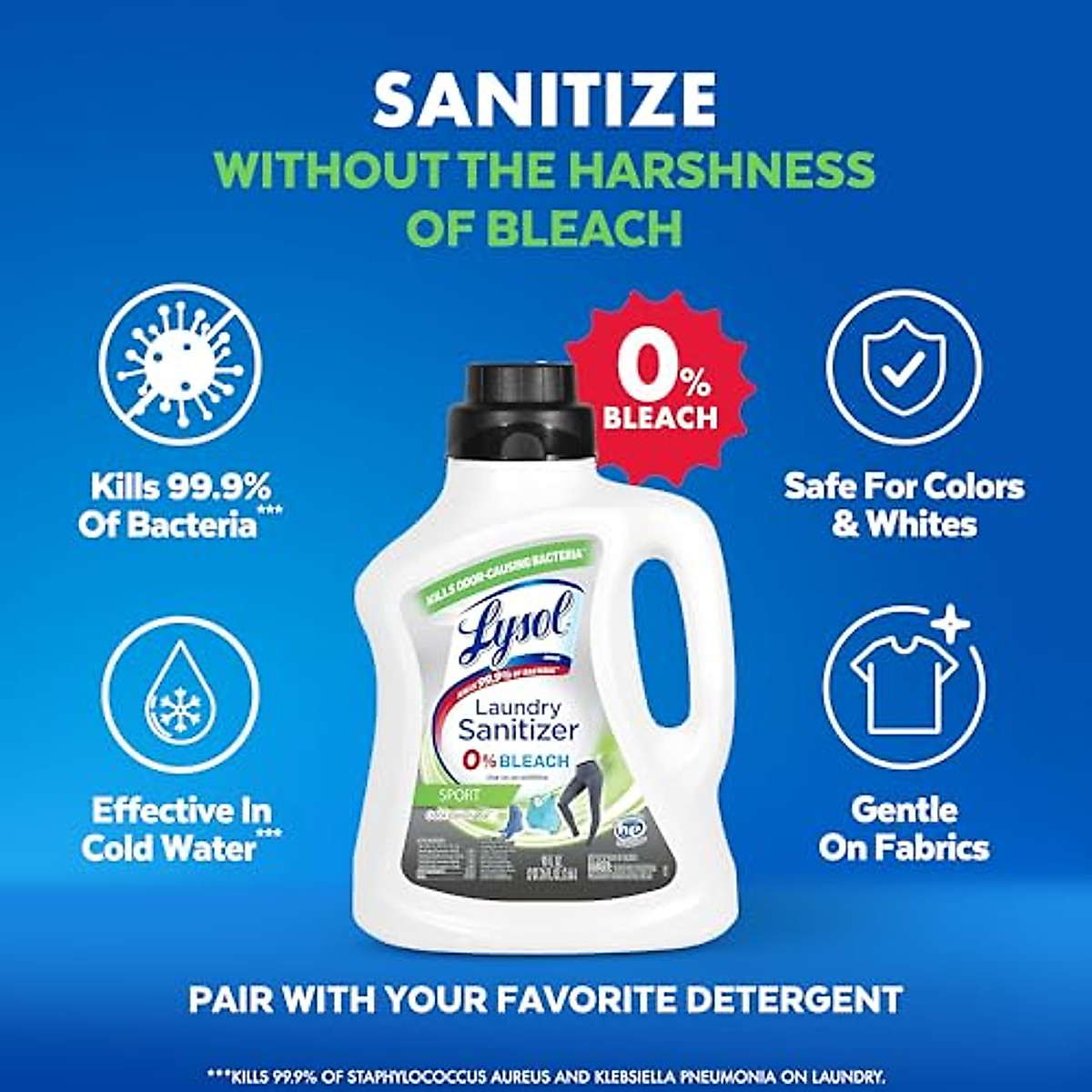 Lysol Sport Laundry Sanitizer Additive, Sanitizing Liquid for Gym Clothes and Activewear, Eliminates Odor Causing Bacteria, 90oz