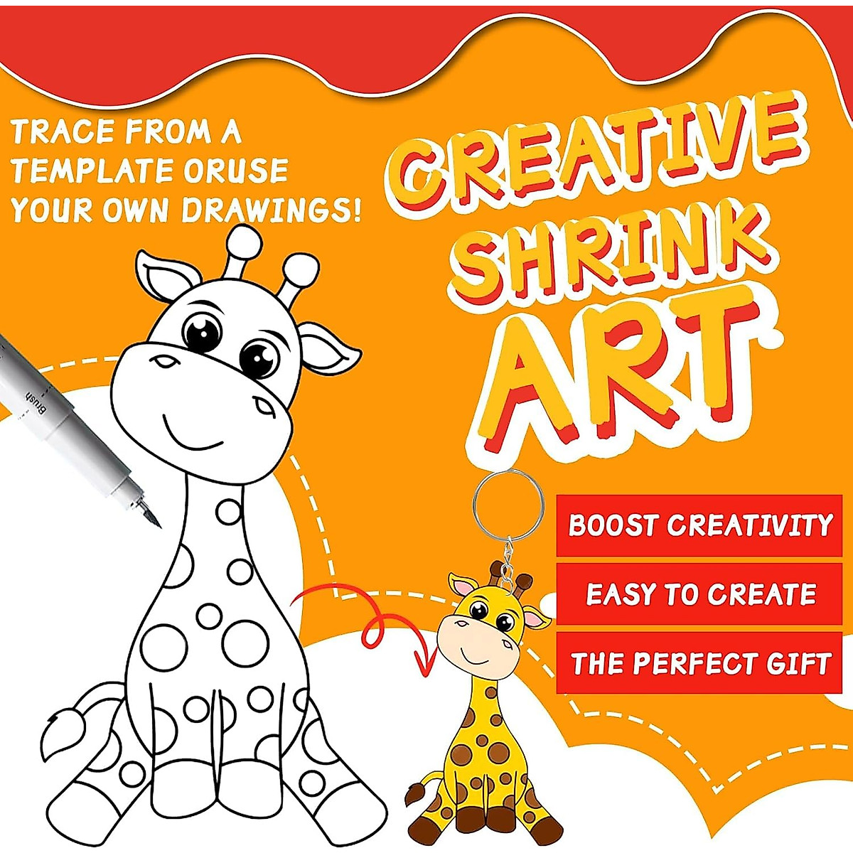 OFNMY 225PCS Shrinky Dinks Kits,Shrinky Dink Sheets,Shrink Plastic Sheets Kit with 25PCS Shrinky Dink Paper,100PCS Keychains and Open Iron Ring for Kids Creative Craft Marking, Handprint Keychains