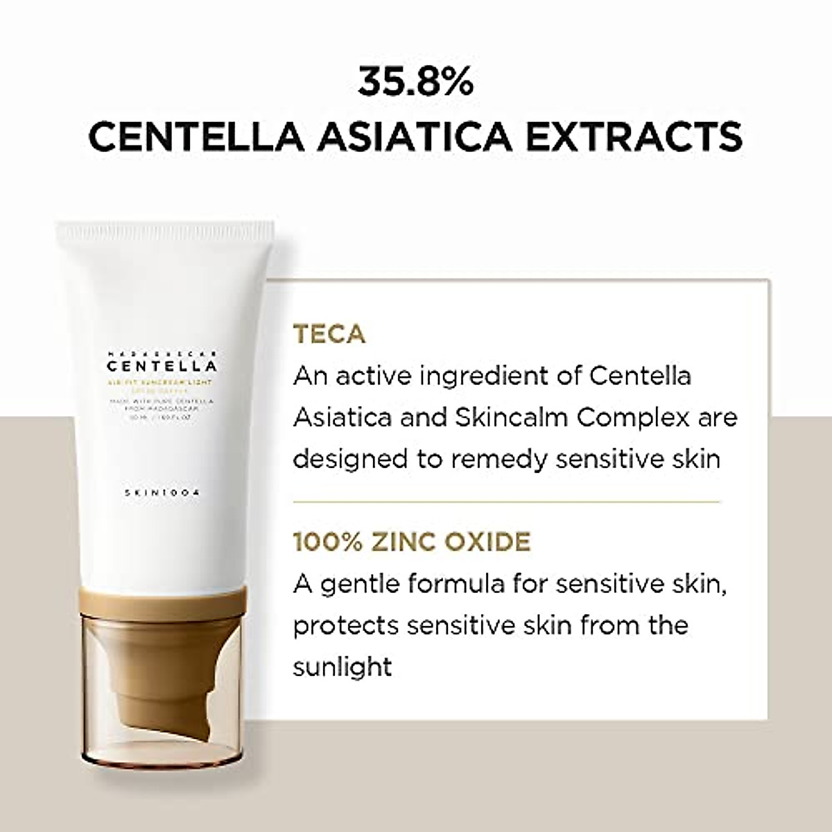 SKIN1004 Madagascar Centella Air-fit Suncream Light SPF 30 PA++++ 1.69 fl. oz(50ml) | Lightweight Formula| for Sensitive Skin | Physical Suncream