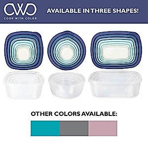 COOK WITH COLOR Round Food Storage Containers with Lids, Easy-Find Nesting Plastic Containers, 14 Piece Set (Blue Ombre)