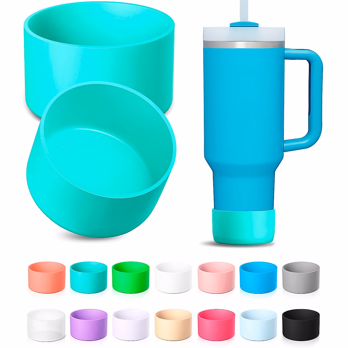 KTKUDY 2Pcs Silicone Boot for Stanley Quencher Tumbler H2.0 30 oz 40 oz & IceFlow 20 oz 30 oz & intended for Hydro Flask Water Bottle 12-24 oz - Protective Cup Bottom Accessories Fits Stanley Cup