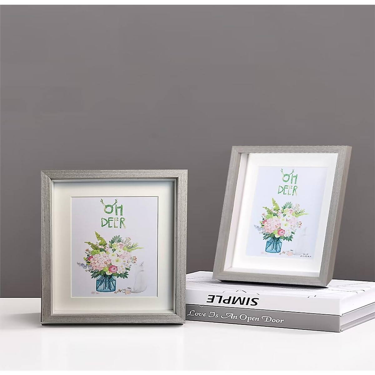 Houstimi 5x7 Shadow Box Frame Grey Picture Frame 4 Pack Photo Frames Made of Solid Wood and Real Glass Deeps 0.6in for Wall Or Tabletop